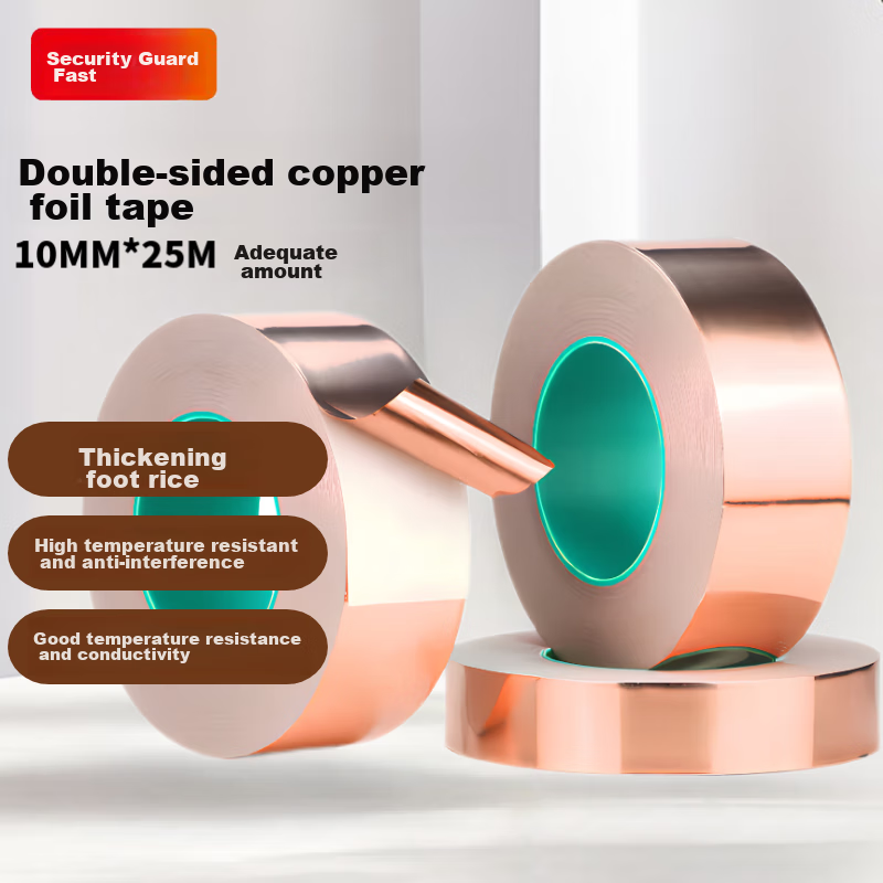 Baoan Jie Double-Sided Copper Foil Tape, Thickened Pure Copper High-Temperature Resistant Signal Enhancement Shielding Tape, Copper Foil Sticker, 10mm*25m, 2 Rolls