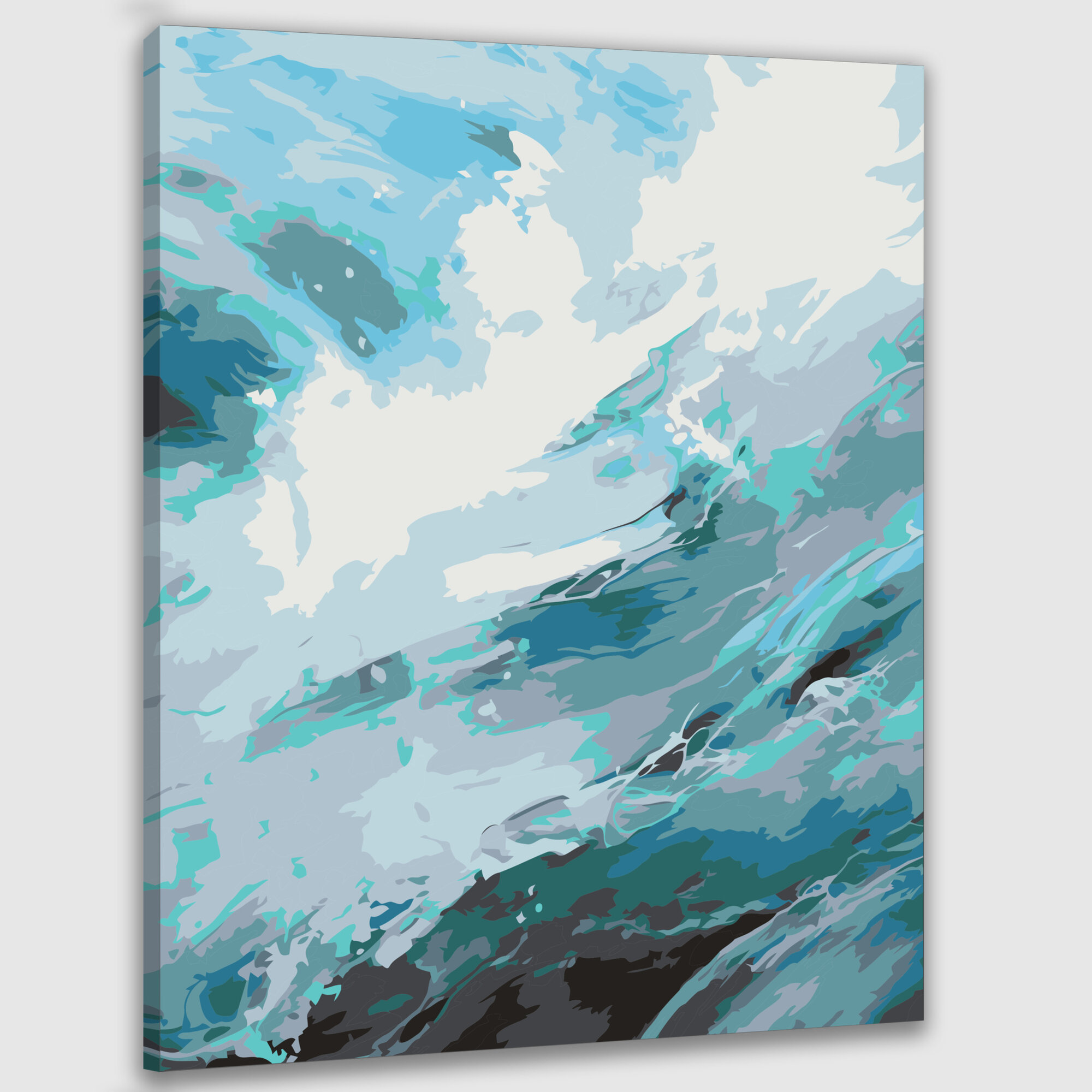 Картина по номерам 40x50 см, картина, смешанная техника, энергия, движение моря, мазки кисти, текстурированные элементы