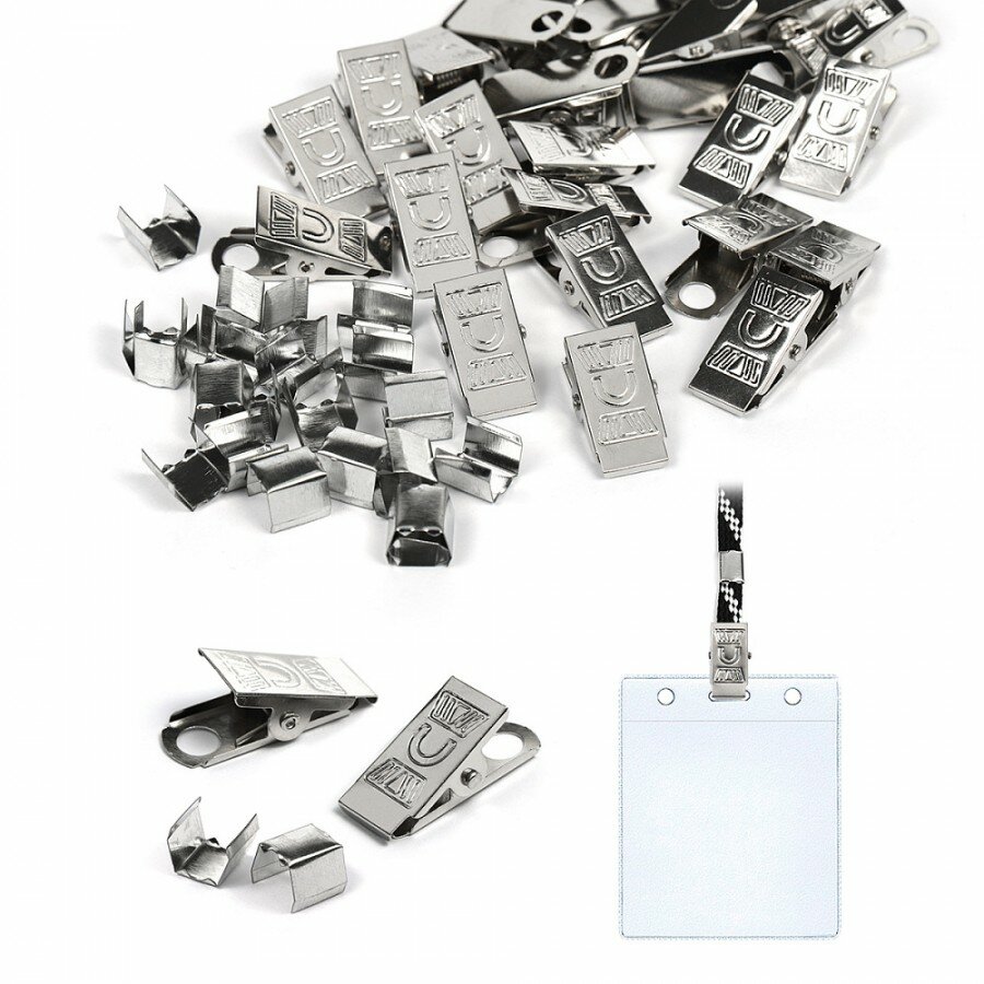 Держатель для бейджика с пружиной цв. никель+ клипса уп.50 шт