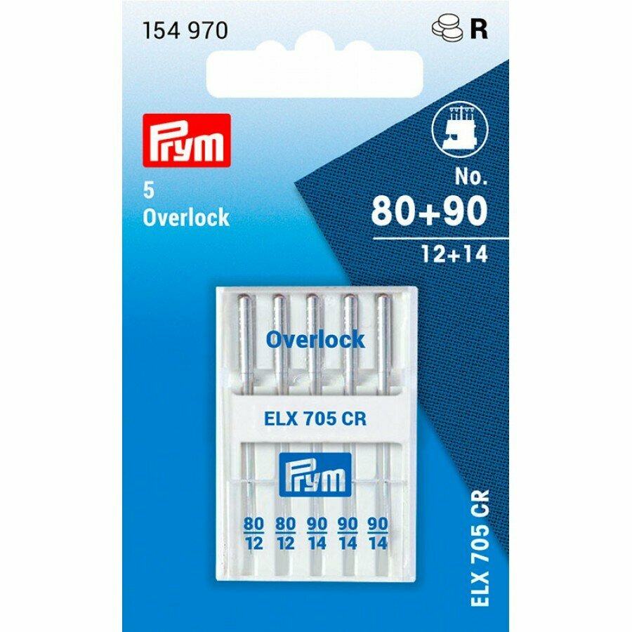 Иглы для оверлока и коверлока ELX 750 CR Overlock N 80-90, cталь xромированная, Prym, 154970