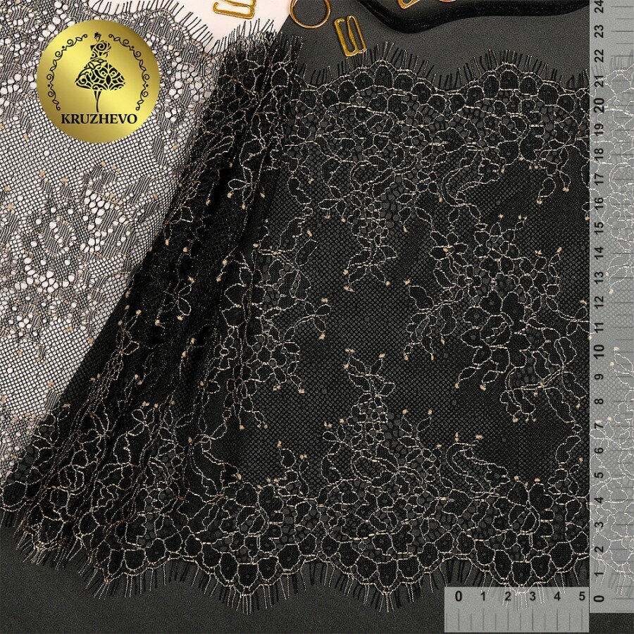 Кружево реснички KRUZHEVO TBY 75225 шир.220мм цв. черный/беж уп.3м