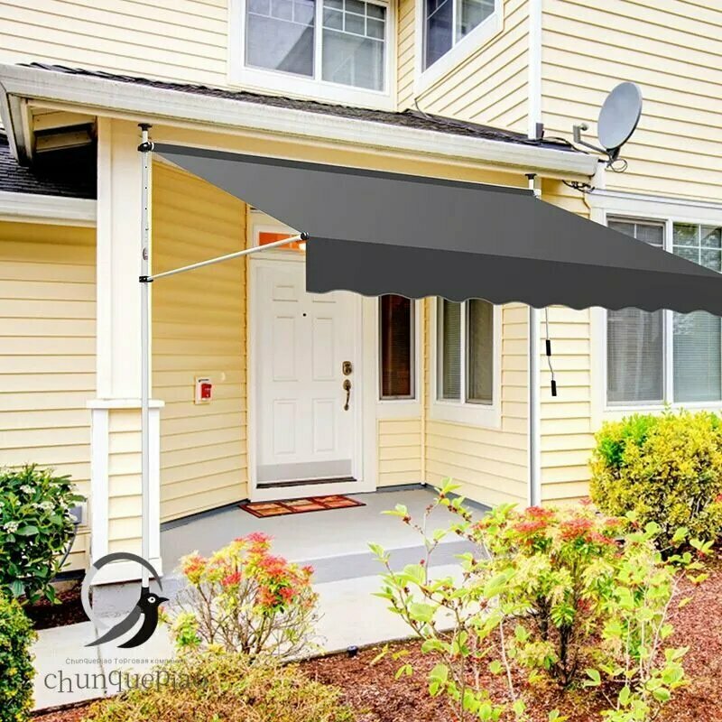 Маркиза-навес "Выдвижная", белый столб, серый брезент, 250x120 см