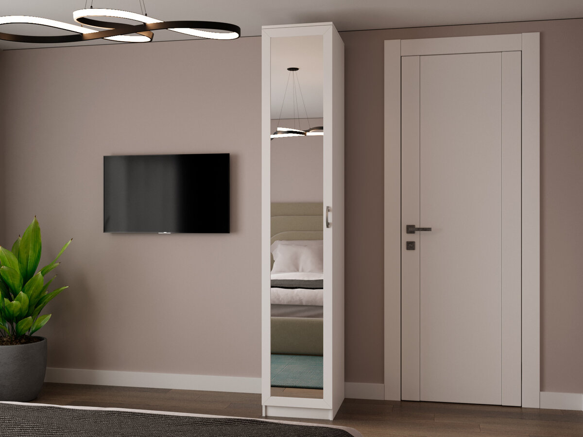 Пенал Стелла-18 Белый для книг с зеркалом однодверный 40*220*50