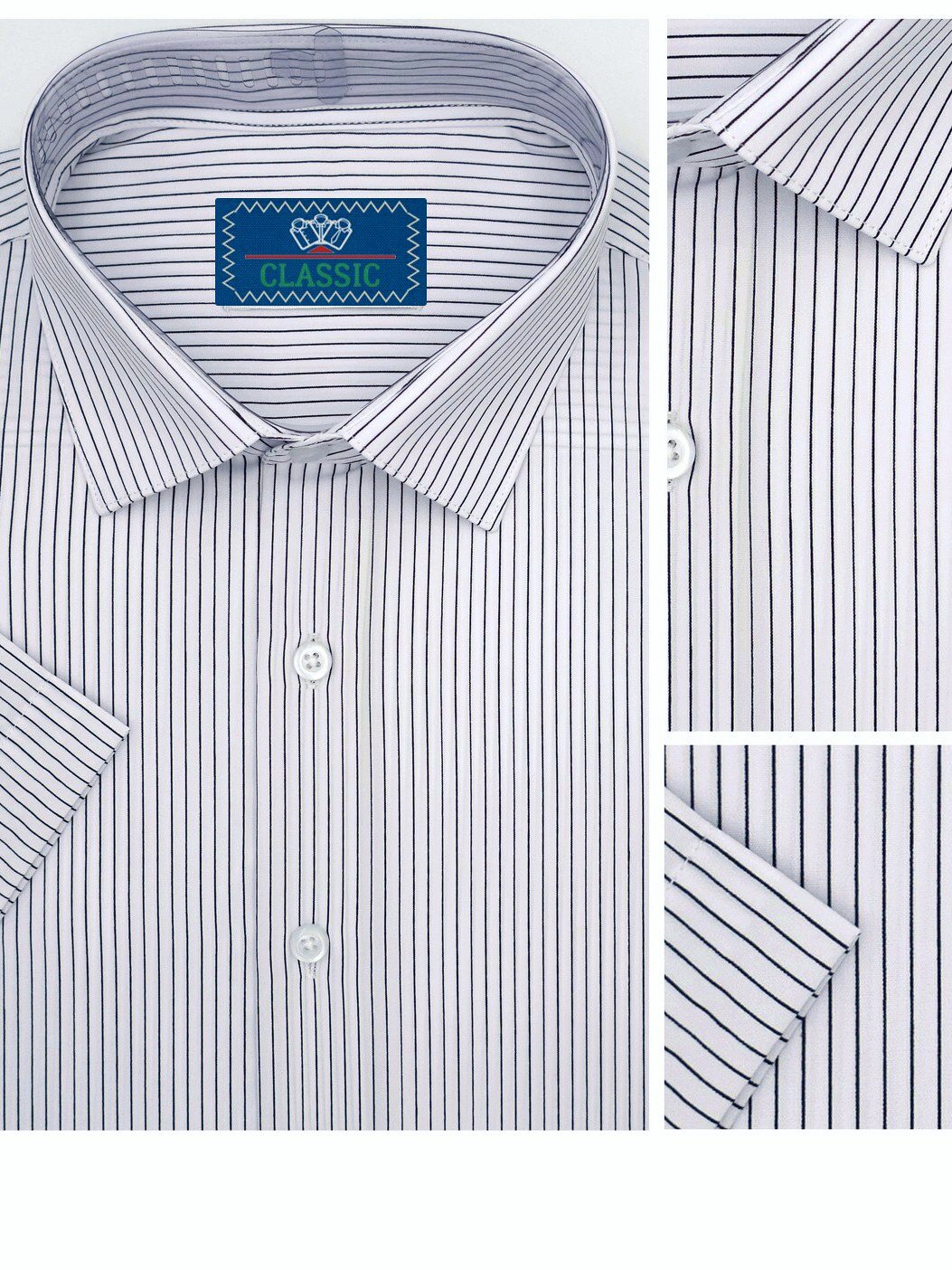 Рубашка прямая классическая с коротким рукавом мужская рубашка, светлая сорочка, на пуговицах, рубаха на любой сезон, белая полоска, с карманом, летняя