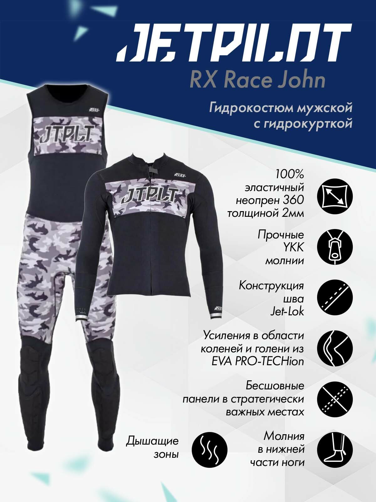Гидрокостюм мужской без рукавов+гидрокуртка на молнии Jetpilot RX Race John/Jacket из неопрена 2 мм размер S (2101302)