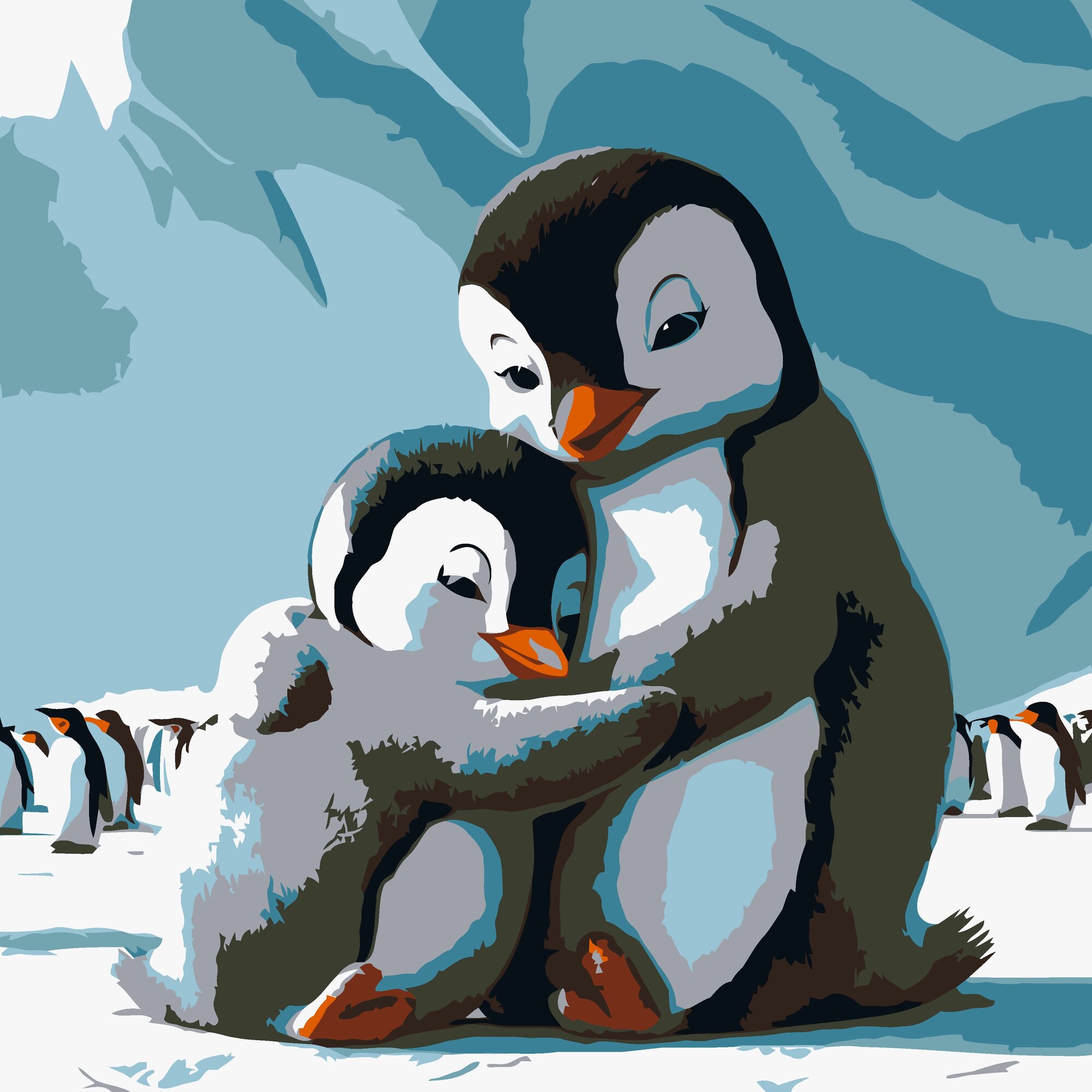 Детская картина по номерам E3399 "Пингвины" 30x30