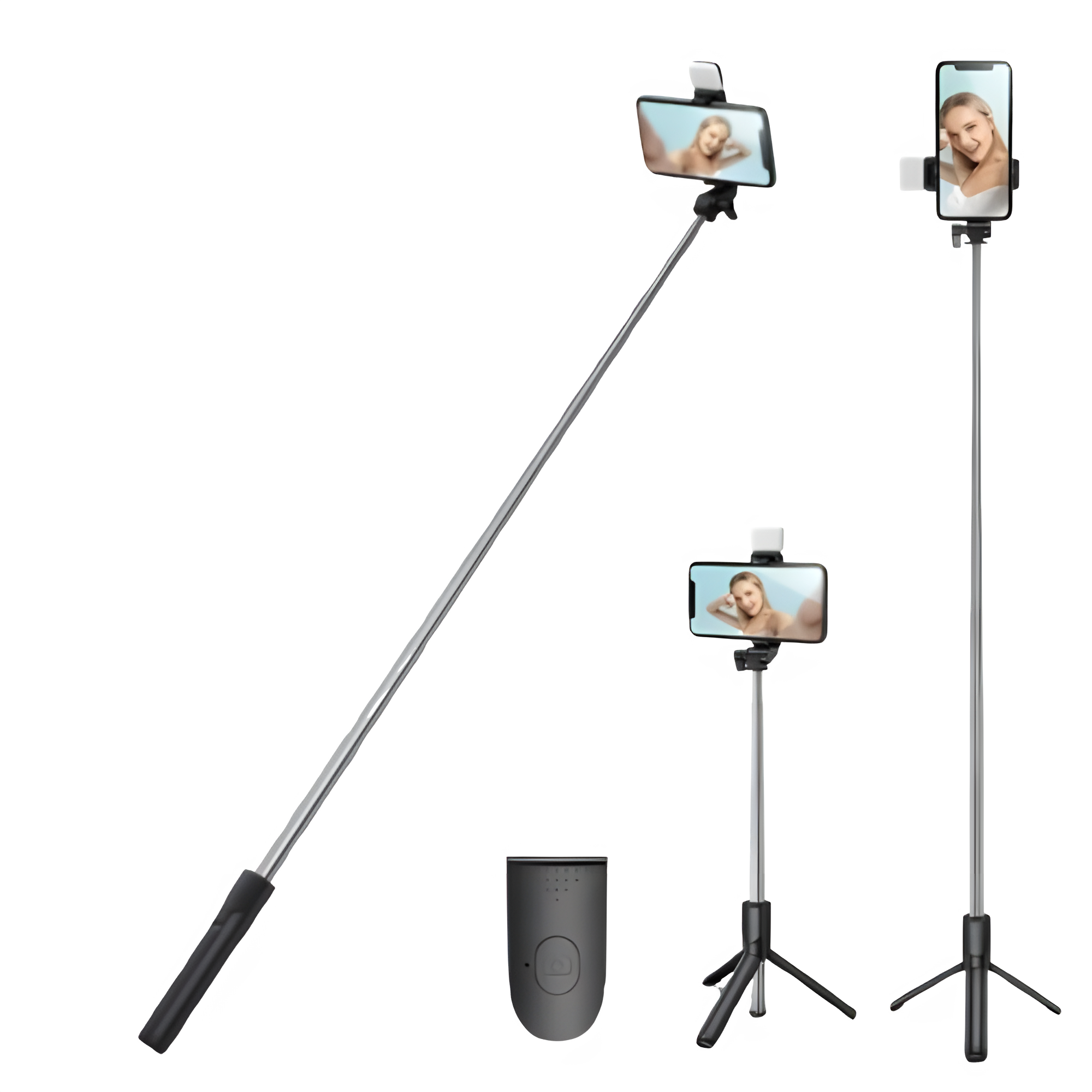 Многофункциональная селфи-палка с Bluetooth и встроенной подсветкой, H1S-1m, (черно-белая)