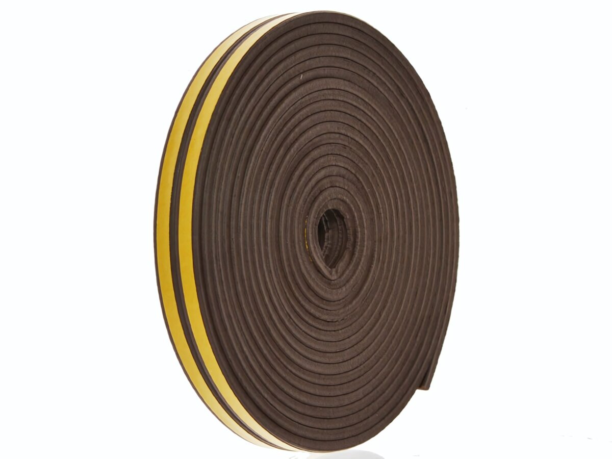 Уплотнитель резиновый самоклеящийся «Е-профиль» 10м коричневый для окон и дверей, защита от пыли и ветра