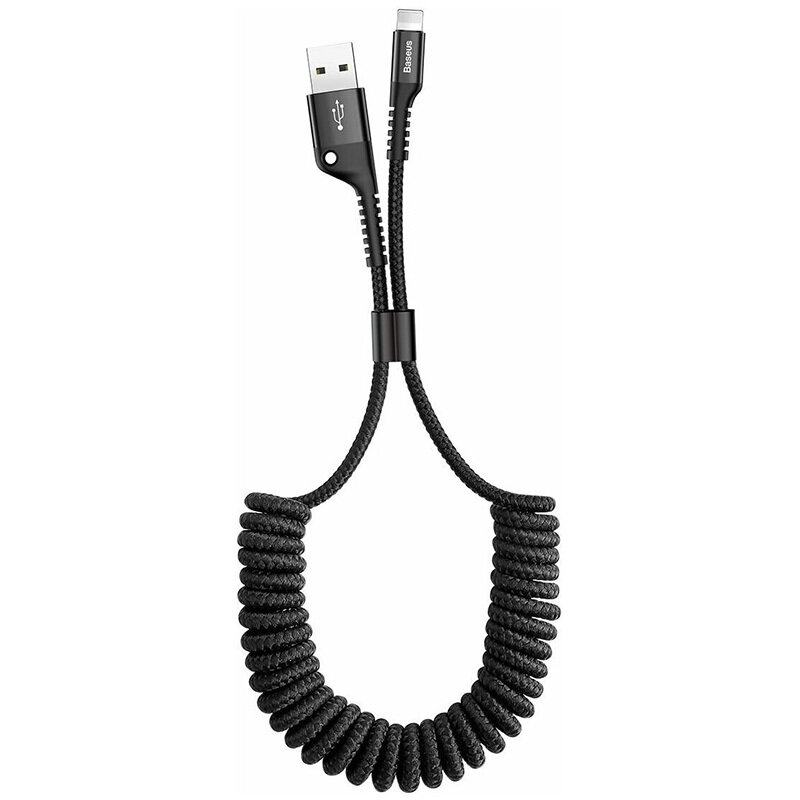 Кабель для зарядки USB Lightning 1m 2A / шнур для смартфона iPhone Fish Eye Spring Data Cable Baseus черный CALSR-01