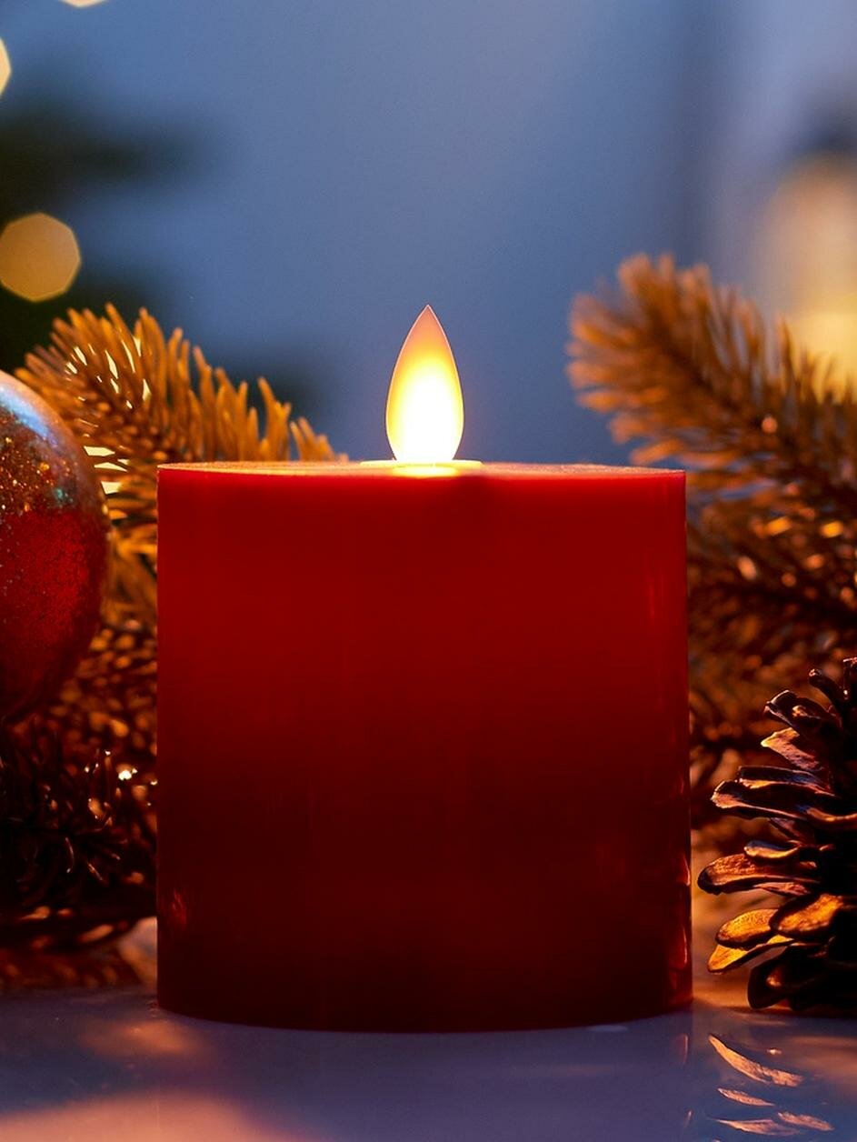 Светодиодная свеча восковая «Глубокий красный», 10×7 см, от батареек АААx3, свечение тёплое белое