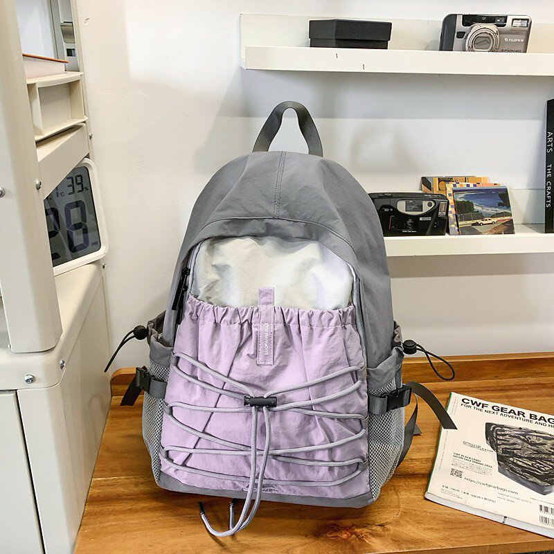 Ultralight oxford students backpack large capacity daypack 13in laptop gray purple-large