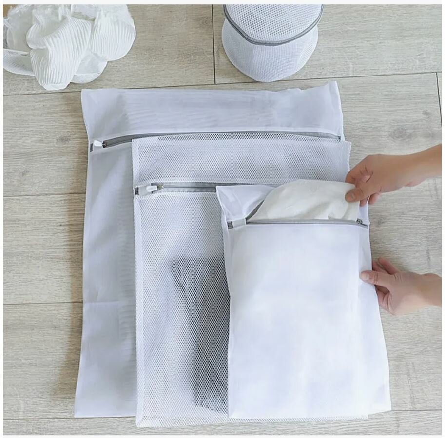 Мешки для стирки белья на молнии / для стирки обуви, набор из 3 штук, цвет - белый