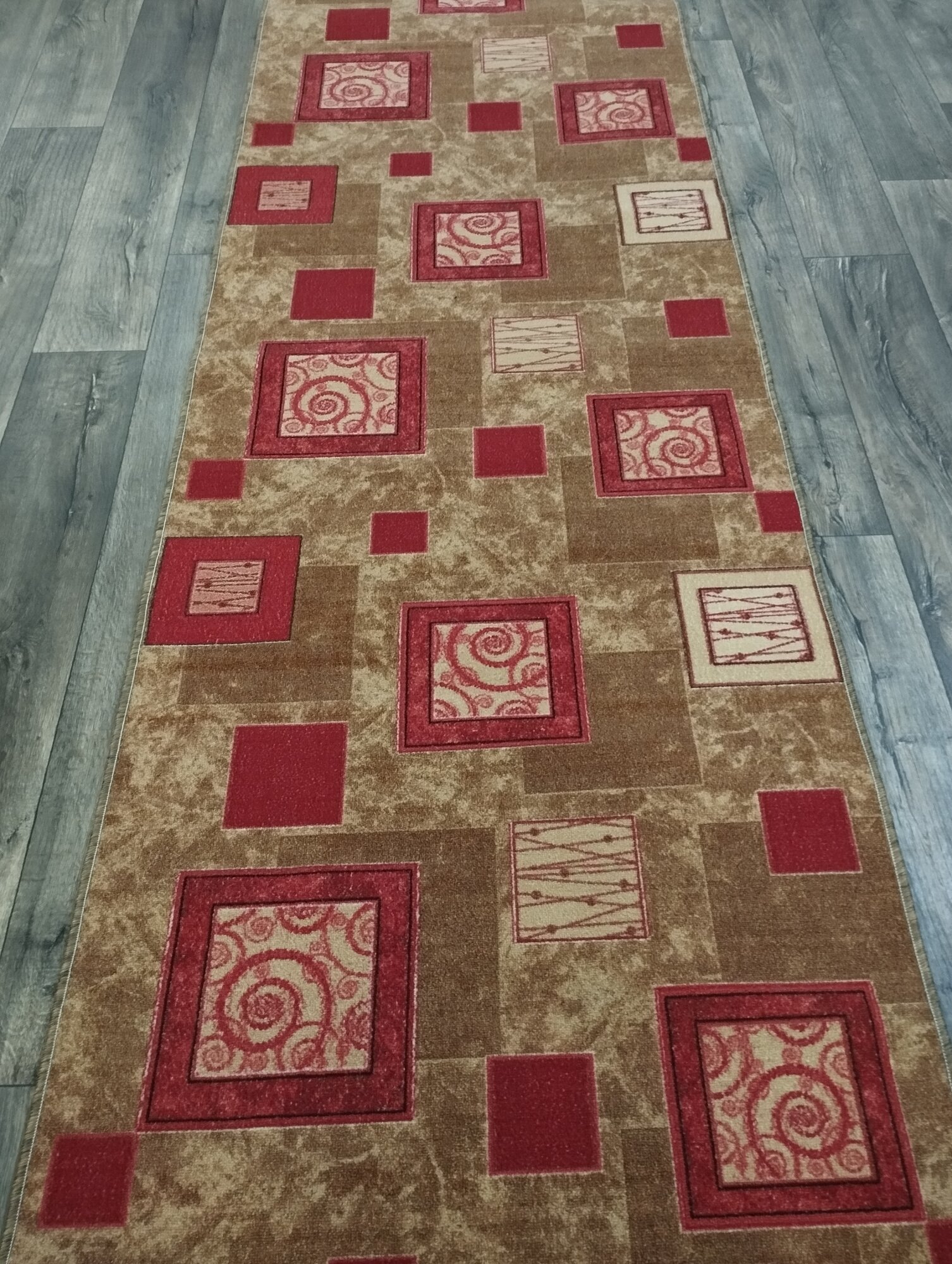 Ковровая дорожка на войлоке, Витебские ковры, с печатным рисунком, 1140-45, бежево-красная, 1*5 м