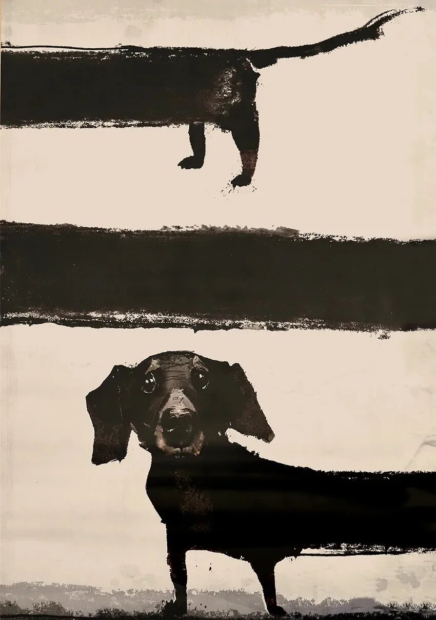 Настенный постер "Абстрактная черная собака", печать на холсте 60x90cm