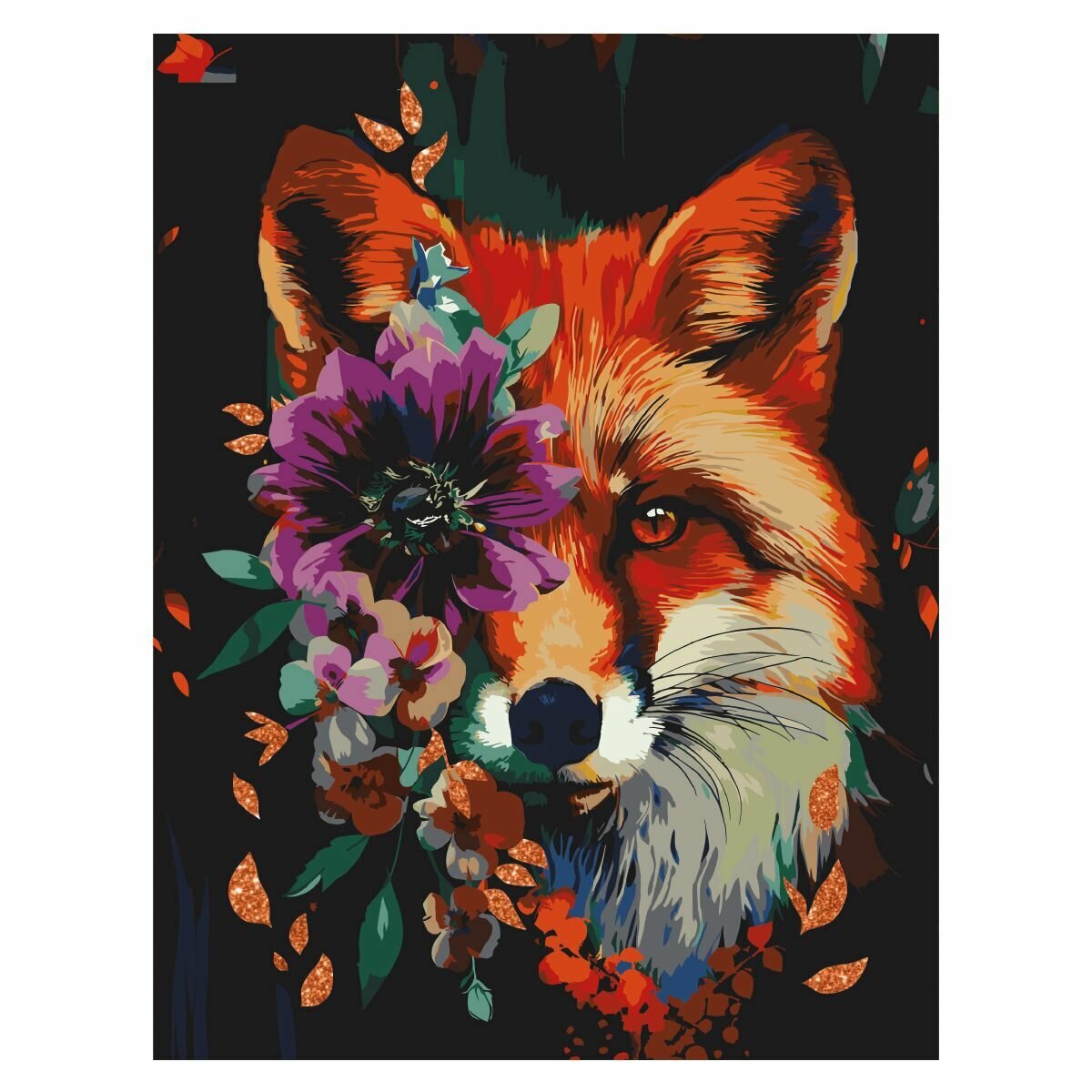 Картина по номерам на холсте с глиттером Три Совы "Лиса с цветами", 30x40см, краски, кисть (КХг3040_57059)