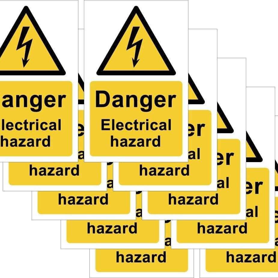 10 шт./лот предупреждающих наклеек «Опасность поражения электрическим током» — хорошо видимая жёлто-чёрная виниловая наклейка, самоклеящийся знак безопасности для электрических зон, символ «Осторожно, на рабочем месте»
