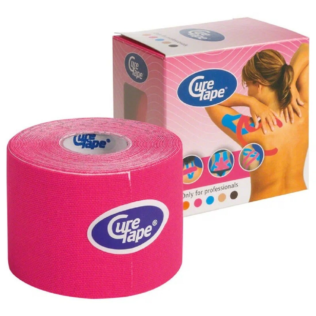 Тейп CureTape 160165 Pink, розовый, гипоаллергенный, хлопок, 5х5 см, 5 м