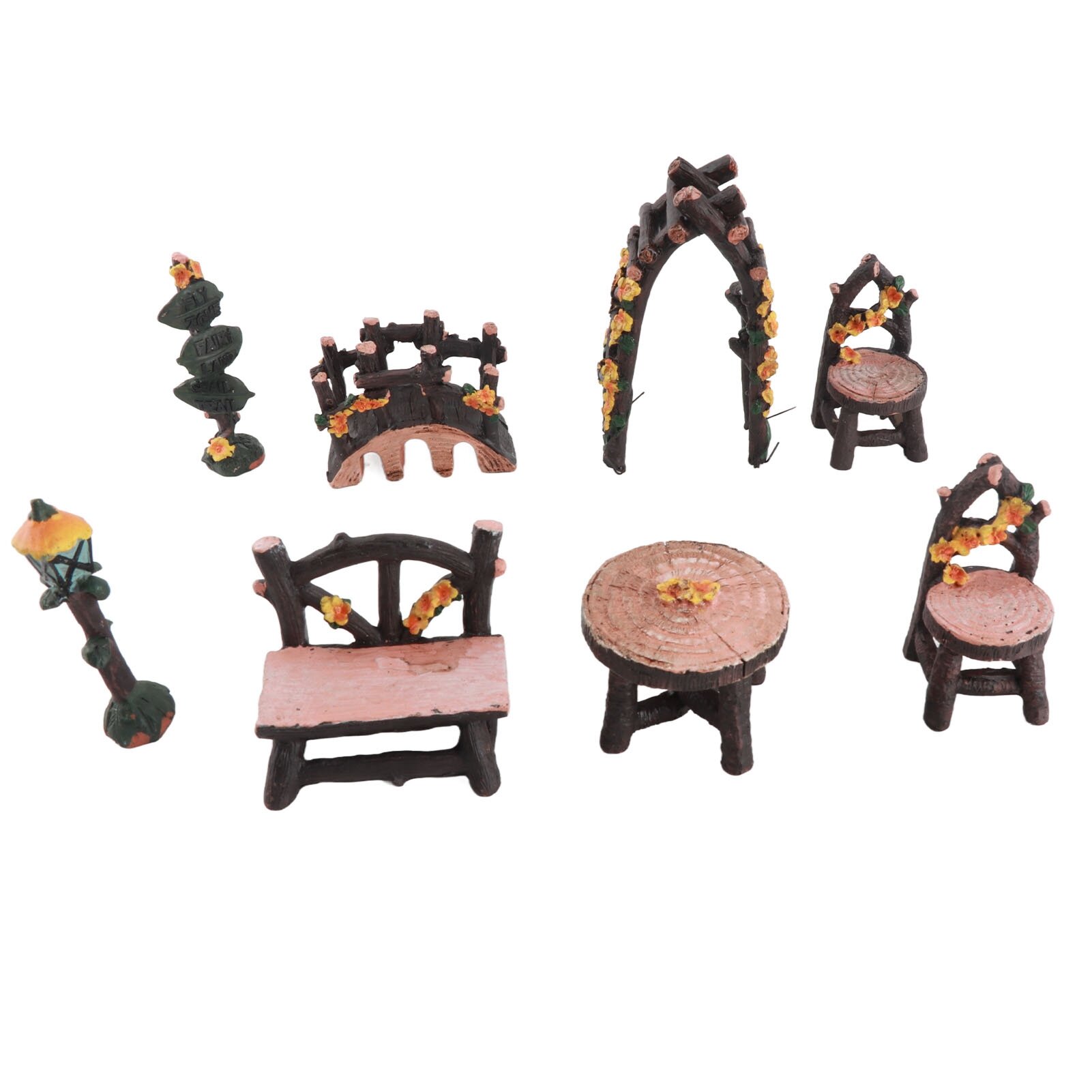 8pcs Fairy Garden Accessories Set Strain Miniature стол и стулья устанавливают садовые мебели украшения для дома микро -ландшафт