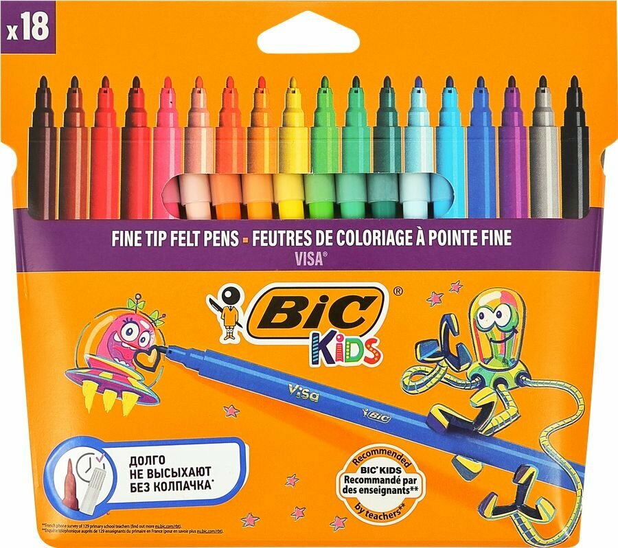 Фломастеры BIC Виза 880, 18 цветов Арт. 829009/888681 x 3 упаковки