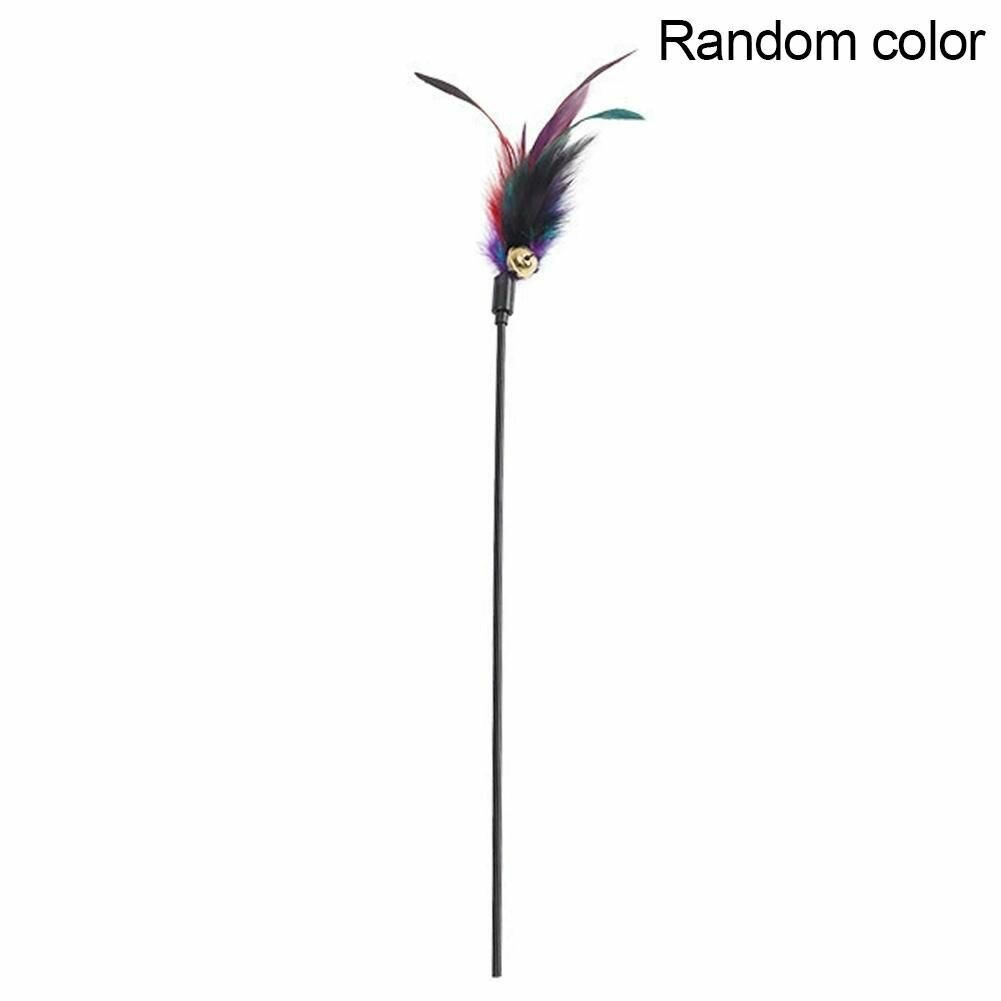 Игрушка для кошек с перьями и длинной ручкой, интерактивная палочка для игр с котенком, прочные разноцветные перья