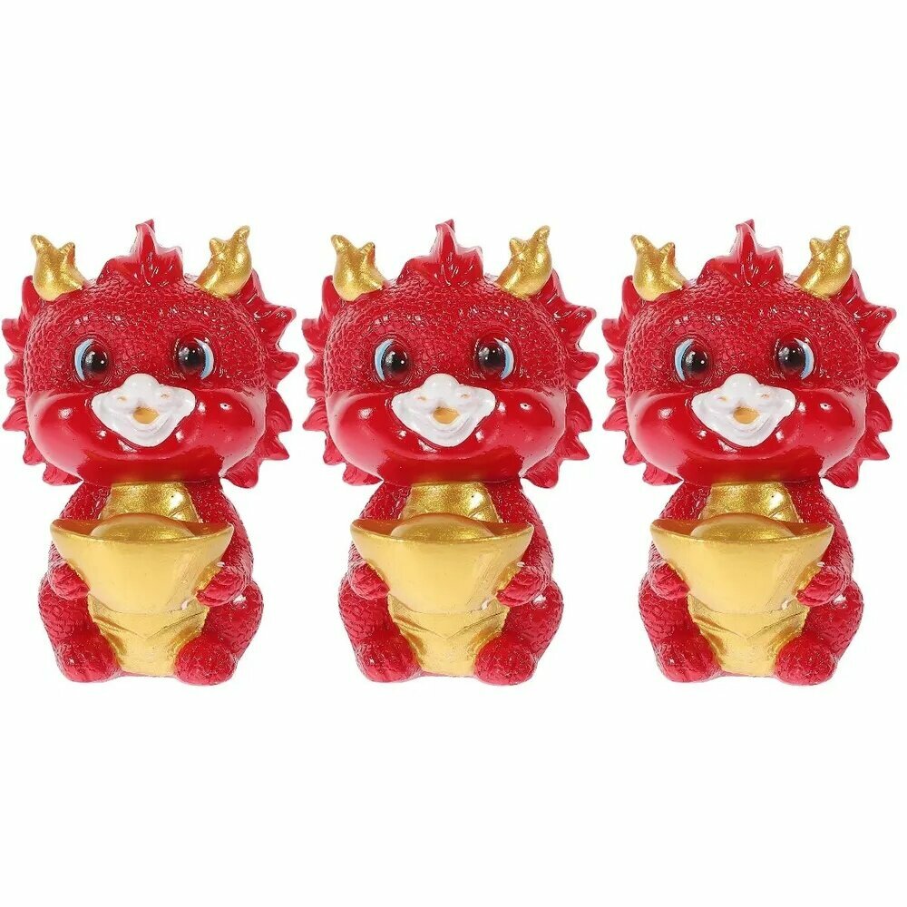 Красная фигурка дракона из смолы, набор из 3 шт
