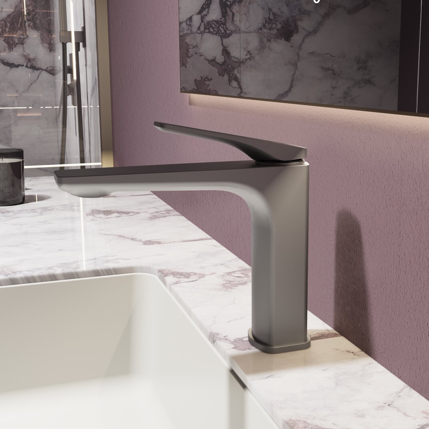 Смеситель для раковины Vincea Puro VBF-5P01GM, вороненая сталь