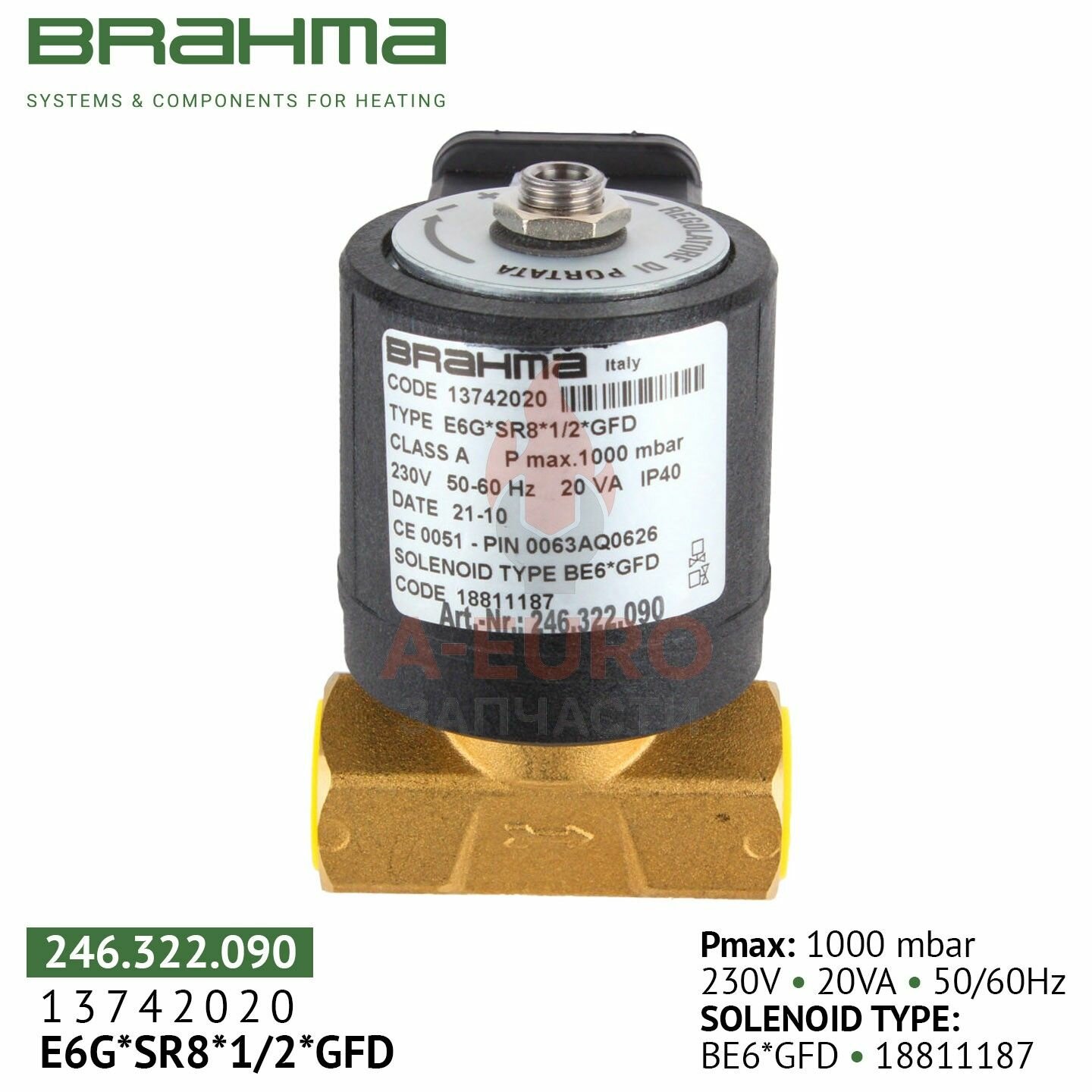 Клапан Brahma E6G*SR8*1/2*GFD, 13742020