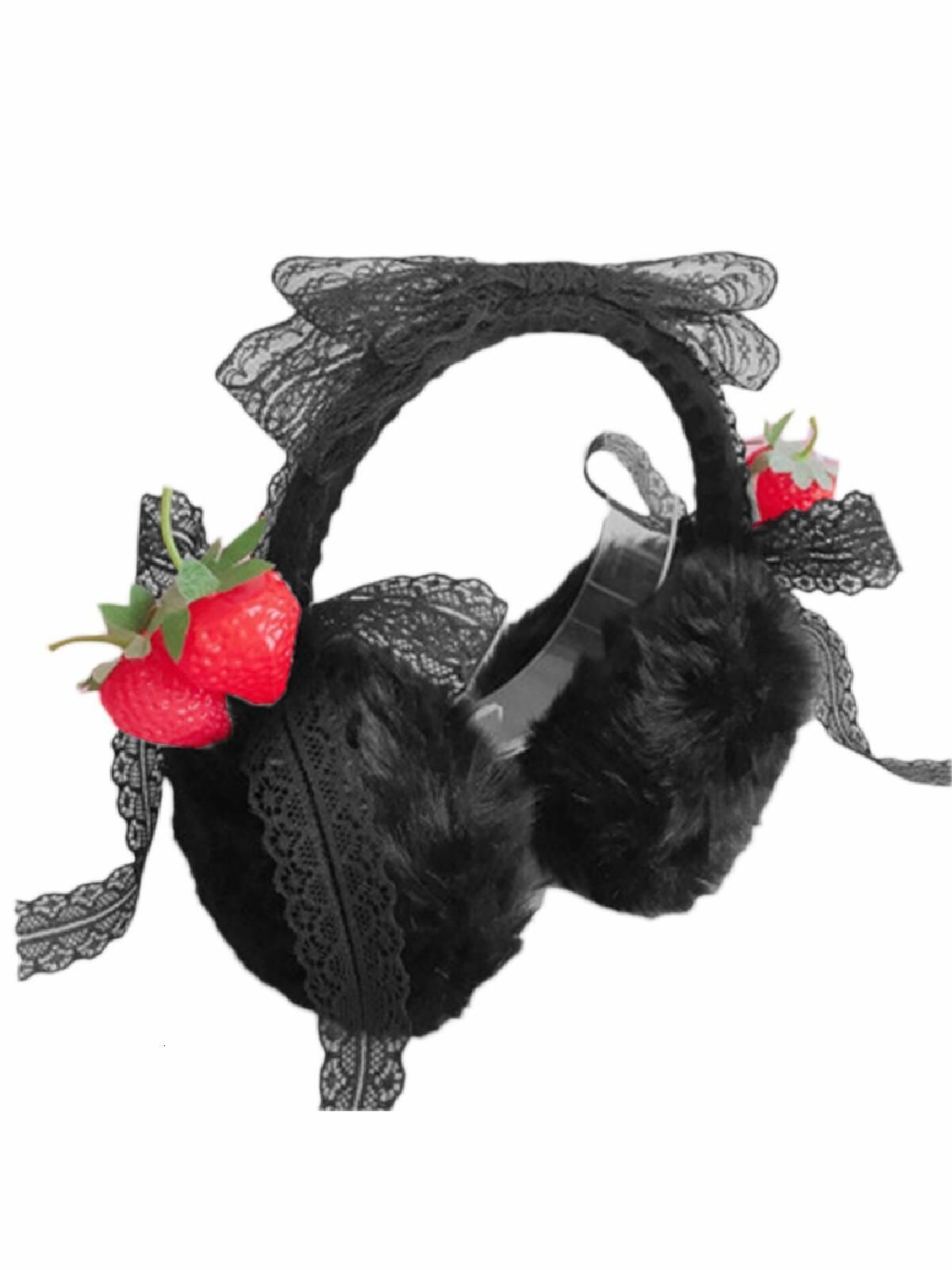 Наушники меховые, Теплые зимние Плюшевые Наушники "Лолита"_черная Клубника