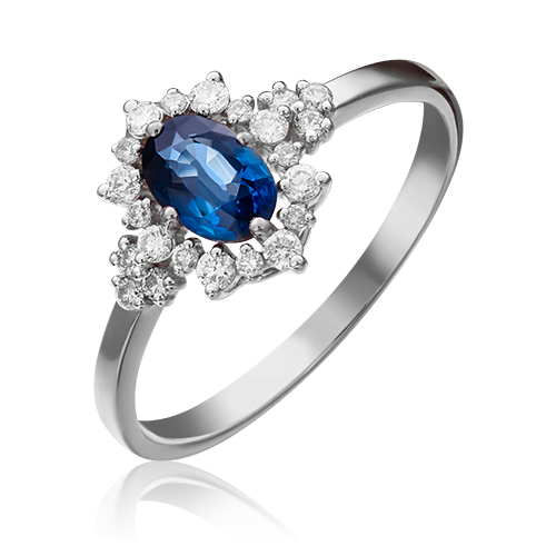 Кольцо, белое золото, 585 проба, бриллиант, сапфир