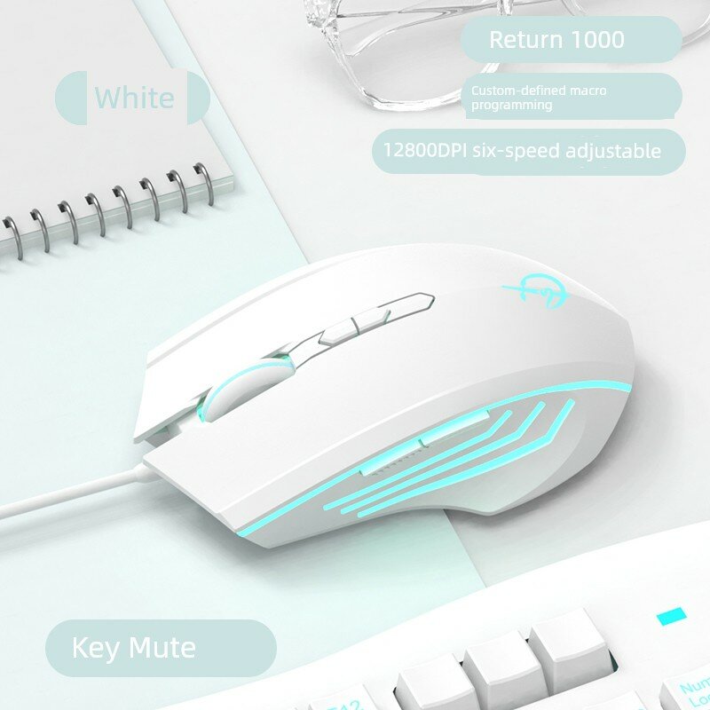 Проводная игровая мышь с RGB-подсветкой, классический белый - совместимость с ASUS TUF Gaming Pro 6