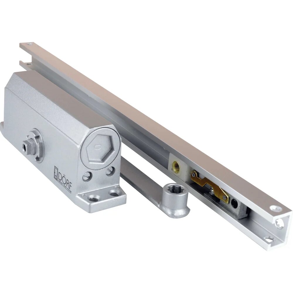Дверной доводчик со скользящей тягой и фиксацией Hold Open DORF SLIDE_8223 80 кг, серебристый DORF_SLIDE_L8223_silver