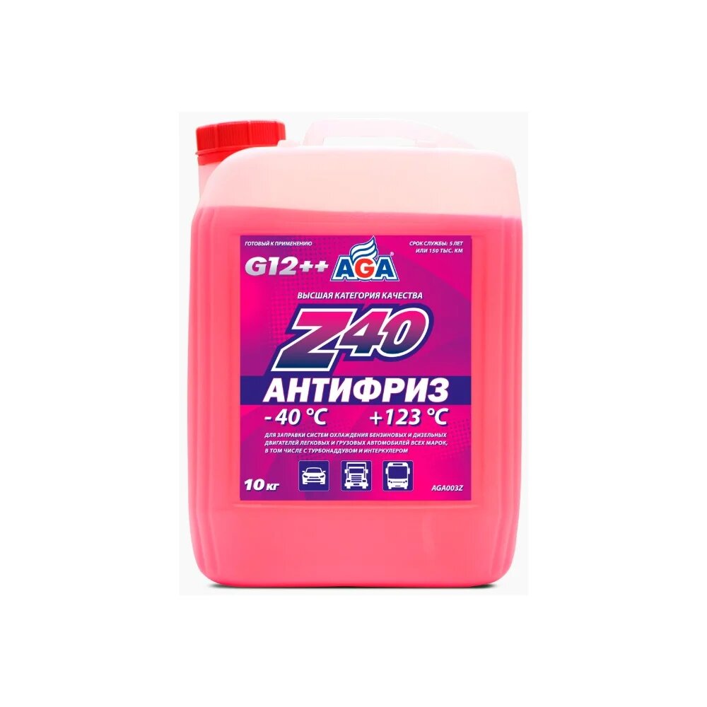 Антифриз AGA готовый к применению, красный, -40С, 10 кг, G-12++ AGA003Z