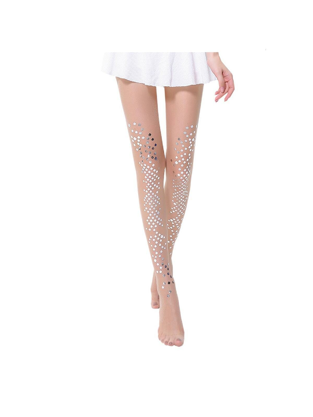 Женские блестящие колготки с рисунком чешуи, Серебро