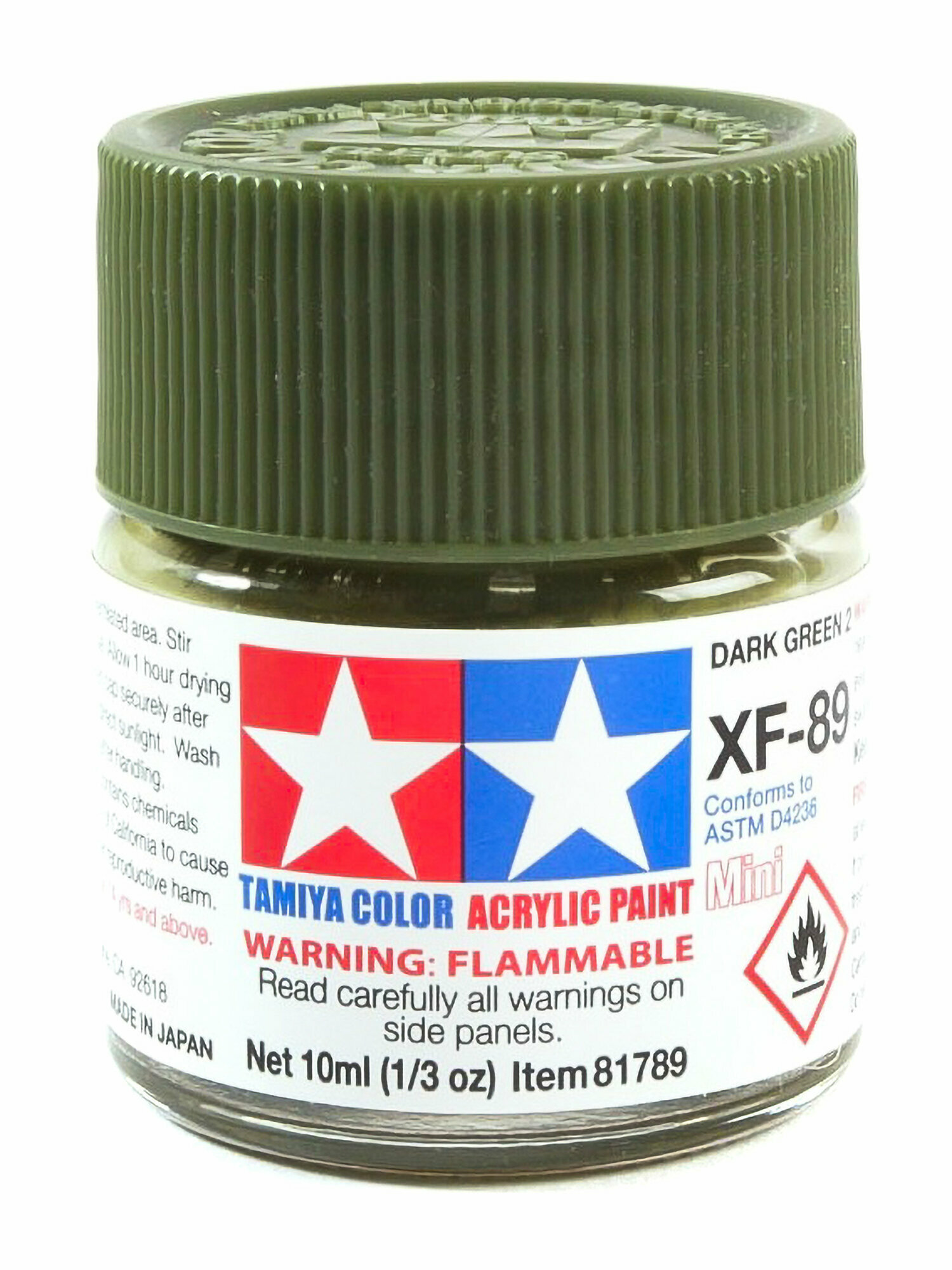Краска акриловая Tamiya Color XF-89 Dark Green 2 81789 темно-зеленая 2 матовая, 10 мл