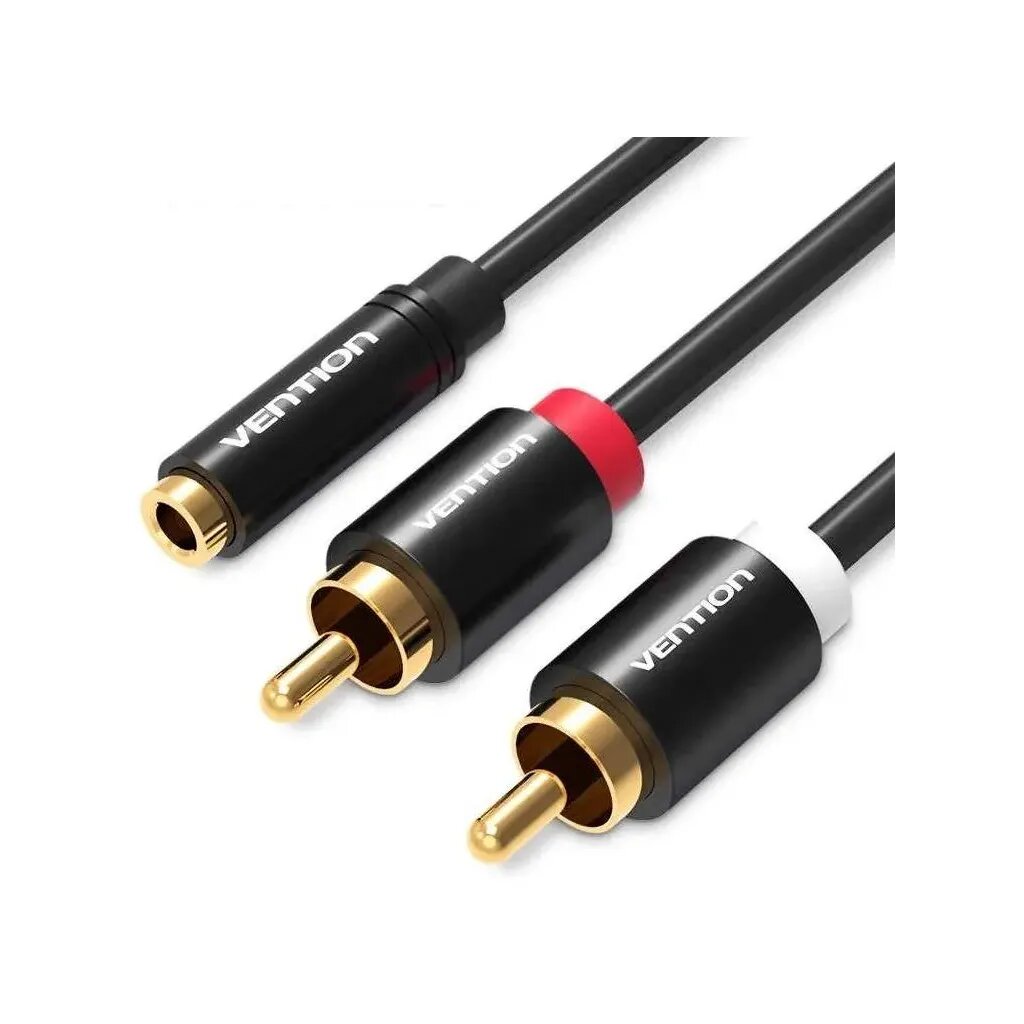 Кабель аудио VENTION VAB-R01-S200, Jack 3.5 (f) - 2хRCA (m), 2м, GOLD, черный