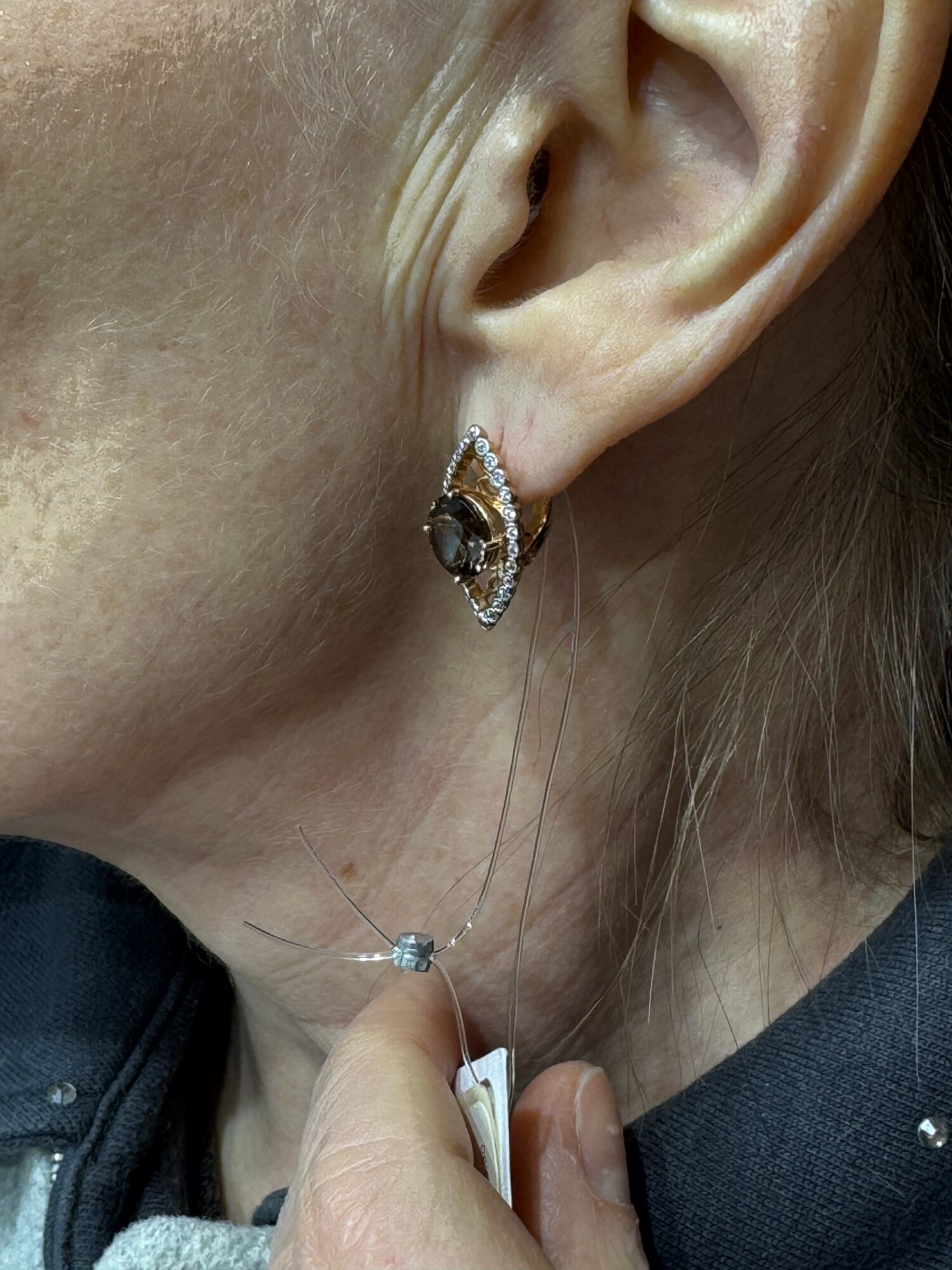 Серьги двусторонние Diamant, красное золото, 585 проба, родирование, раухтопаз, фианит, размер 12 мм, длина 2.2 см, , бесцветный, коричневый — фото 1