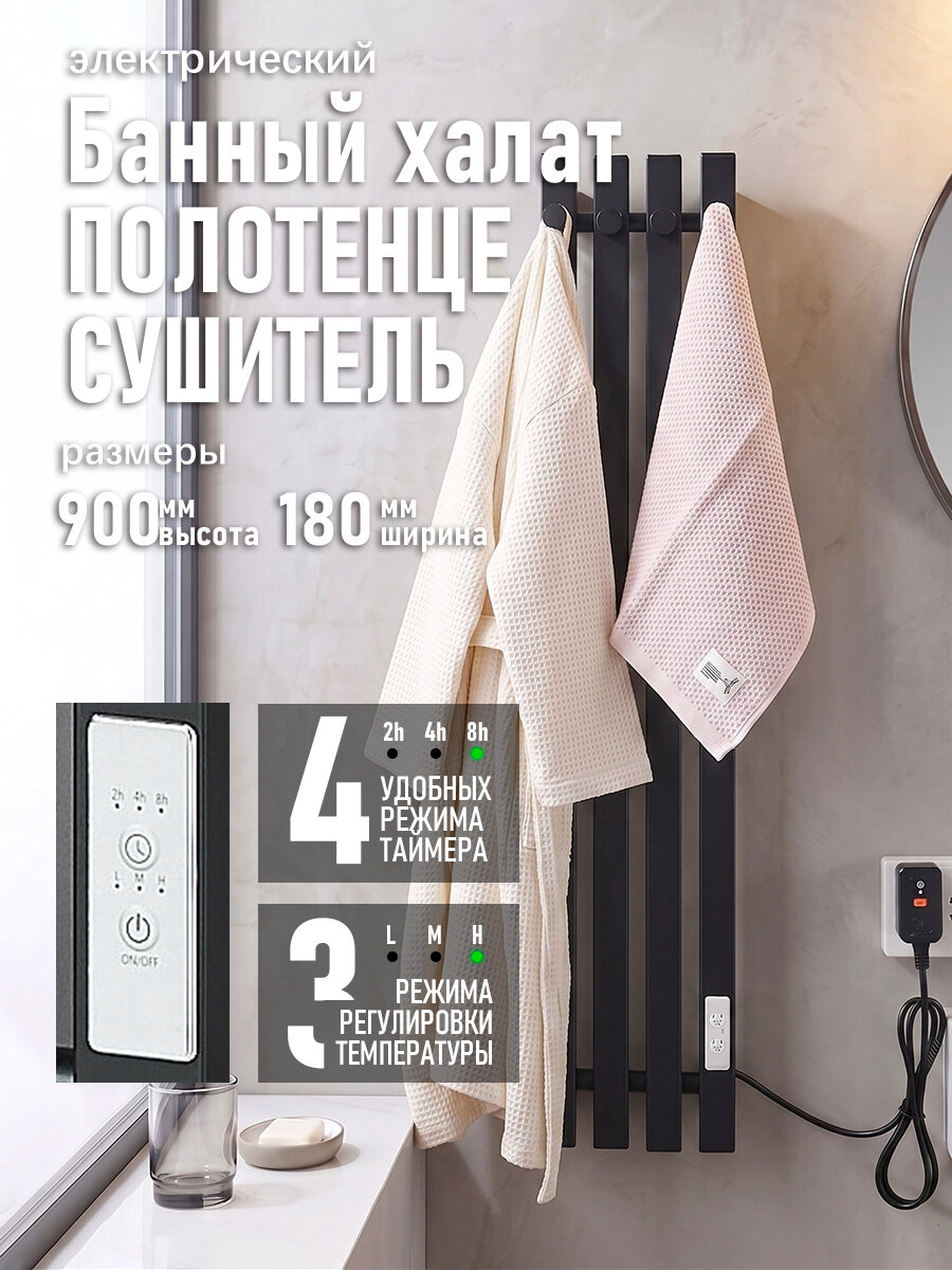 Настенный полотенцесушитель вертикальный электрический с терморегулятором черный