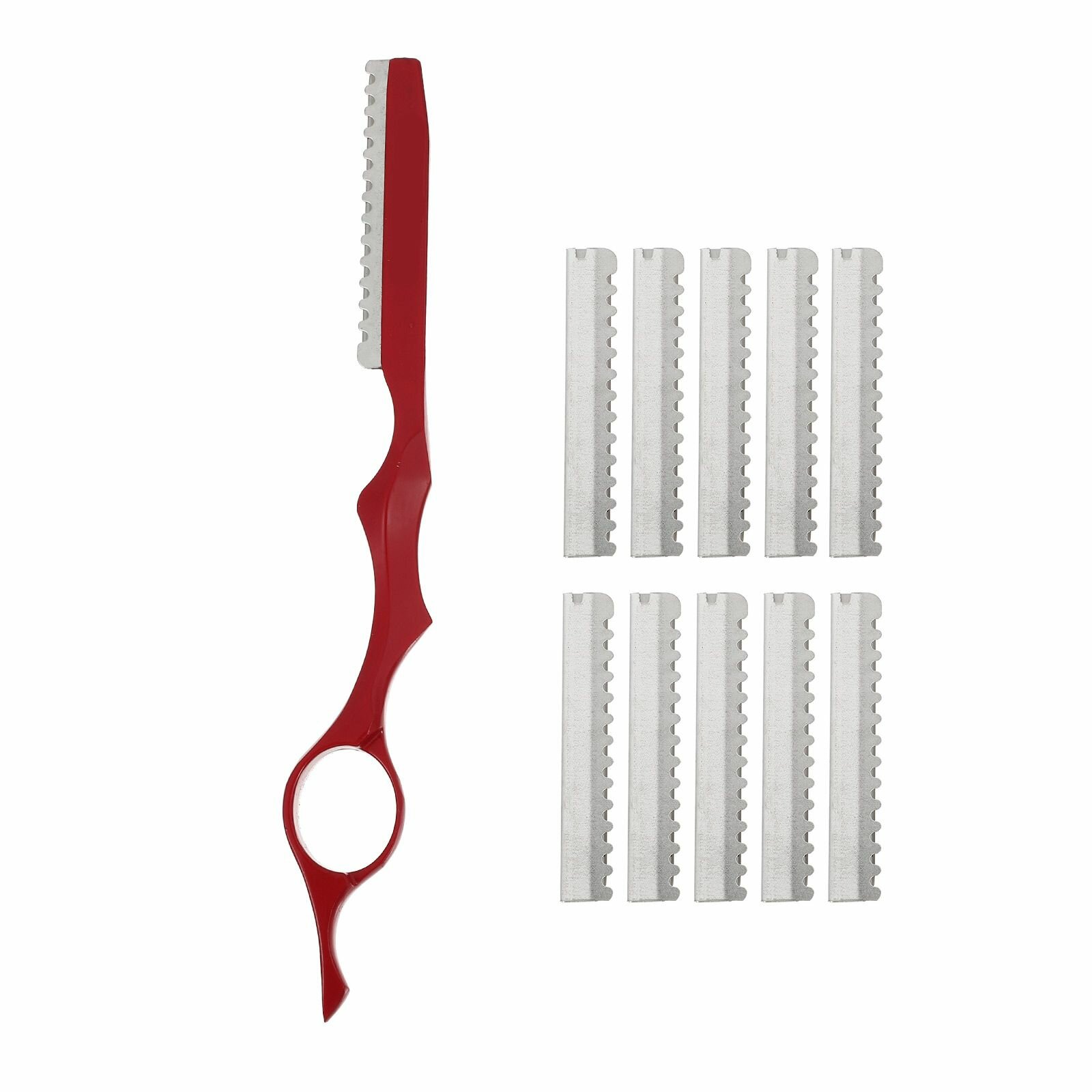 Красная филировочная расческа из нержавеющей стали с 10 сменными лезвиями для текстурирования волос