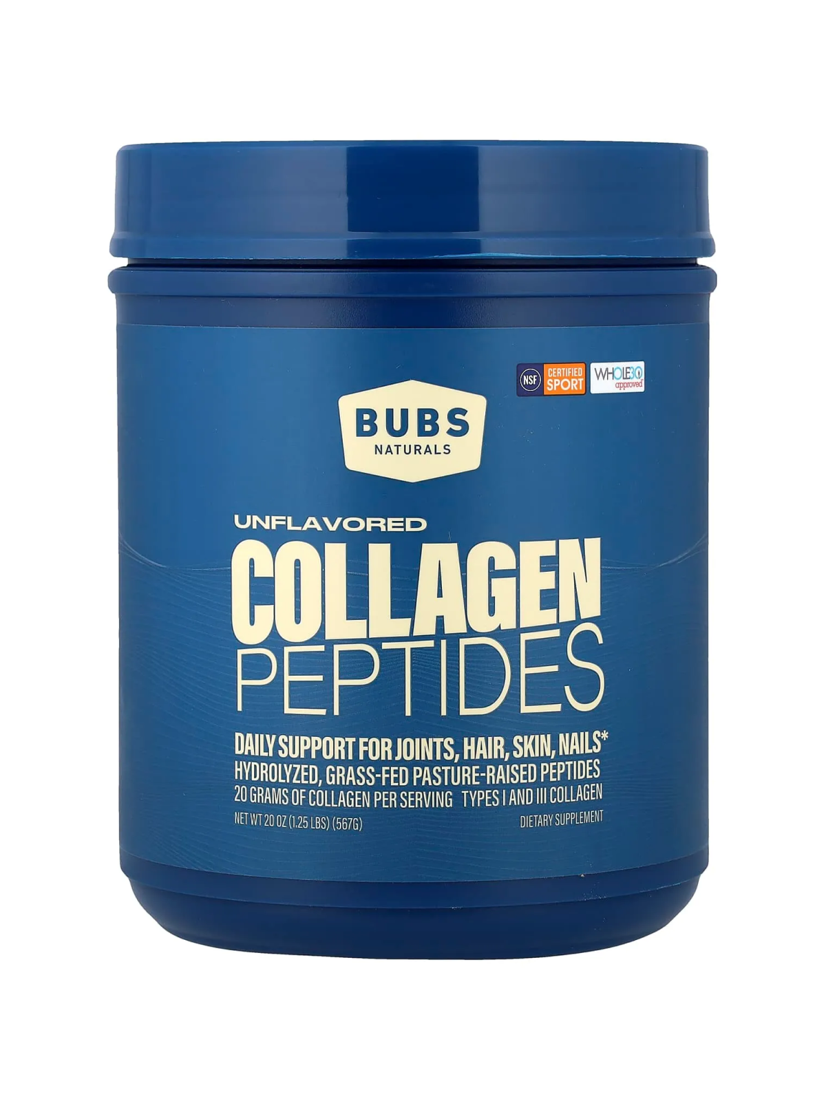 Коллаген пептидный BUBS Naturals, для здоровья суставов, кожи, волос, ногтей, нейтральный вкус, 567г