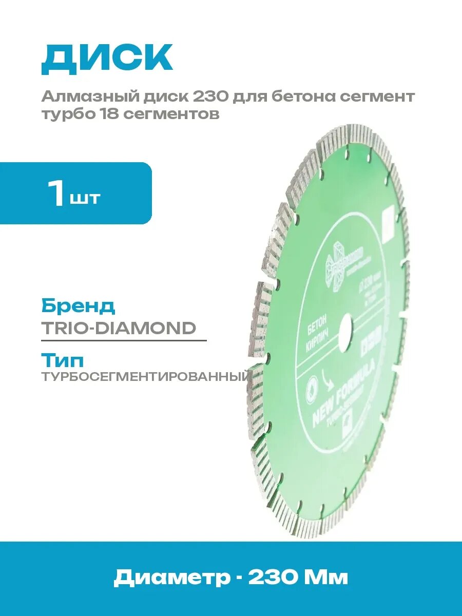 Диск для болгарки 230 по бетону турбо сегментированный 10 мм