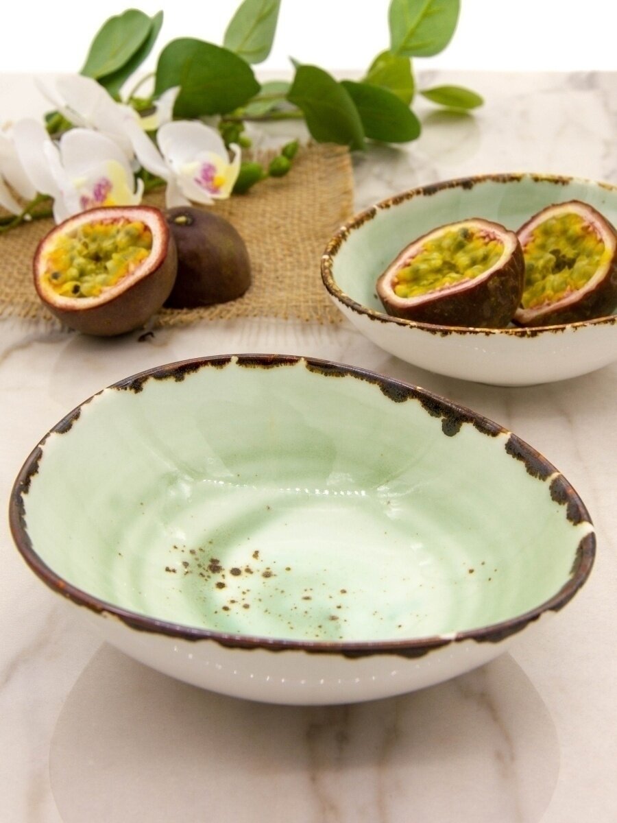 Тарелки глубокие фарфоровые Organica green 200 мл, 2 шт. (салатник, тарелка для салата, соуса)