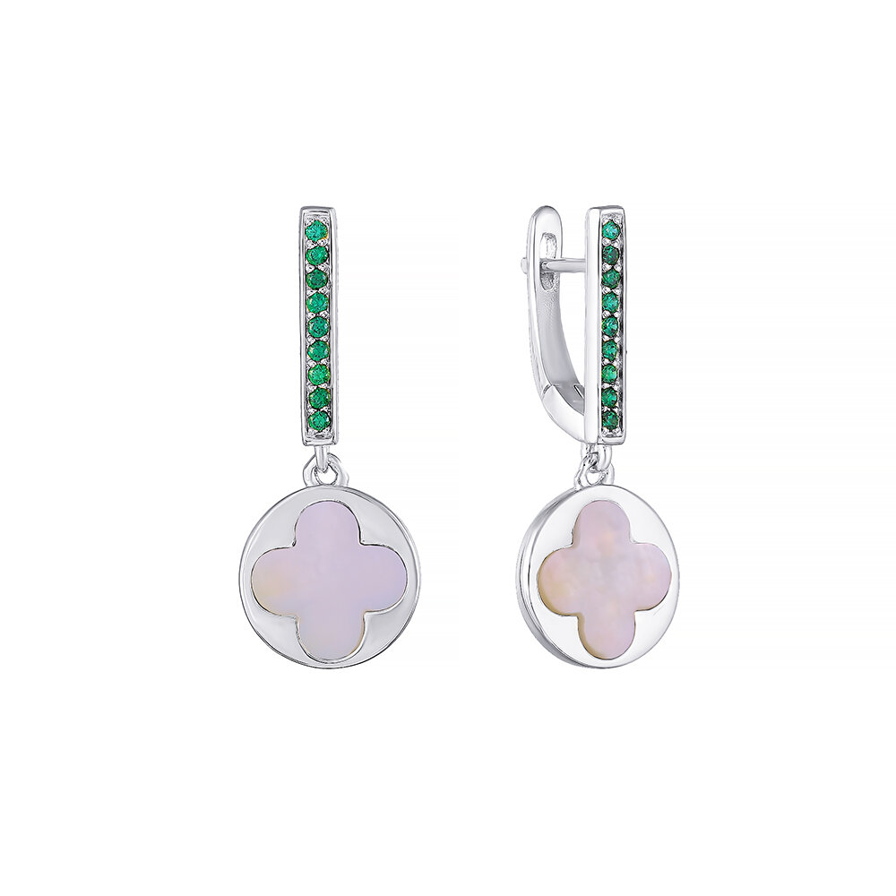 Серьги, серебро, 925 проба, фианит, перламутр