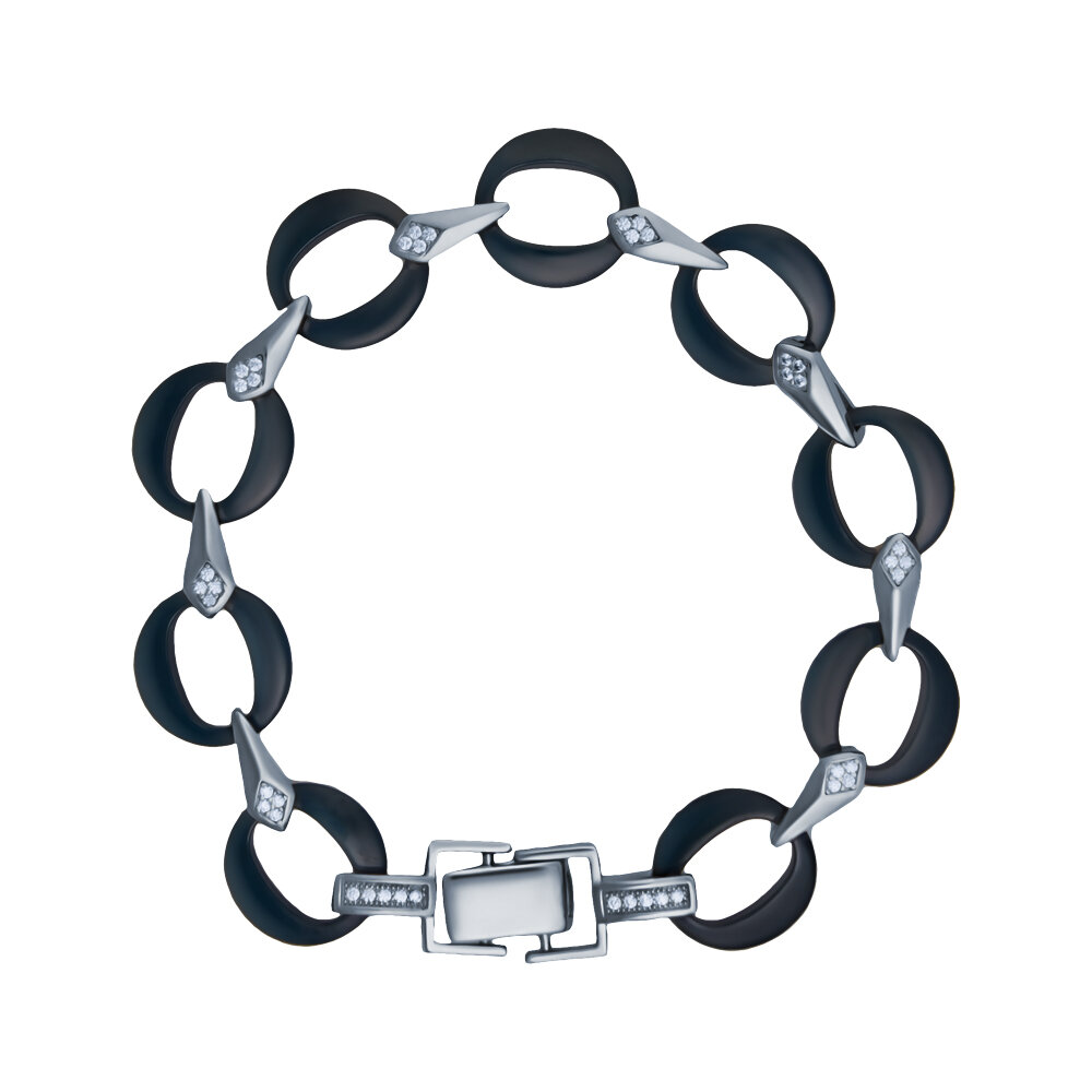 Браслет, серебро, 925 проба, керамика, фианит