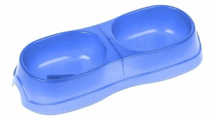 Homecat Миска двойная для животных Atlantis, 2 х 300 мл, синий перламутр, 28 см х 12,5 см х 5 см