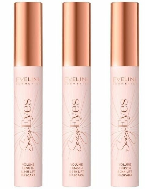 Eveline Cosmetics Тушь для ресниц Sexy Eyes, объём, длина и эффект лифтинга, 24 H, тон Extra Black, 7 мл, 3 шт
