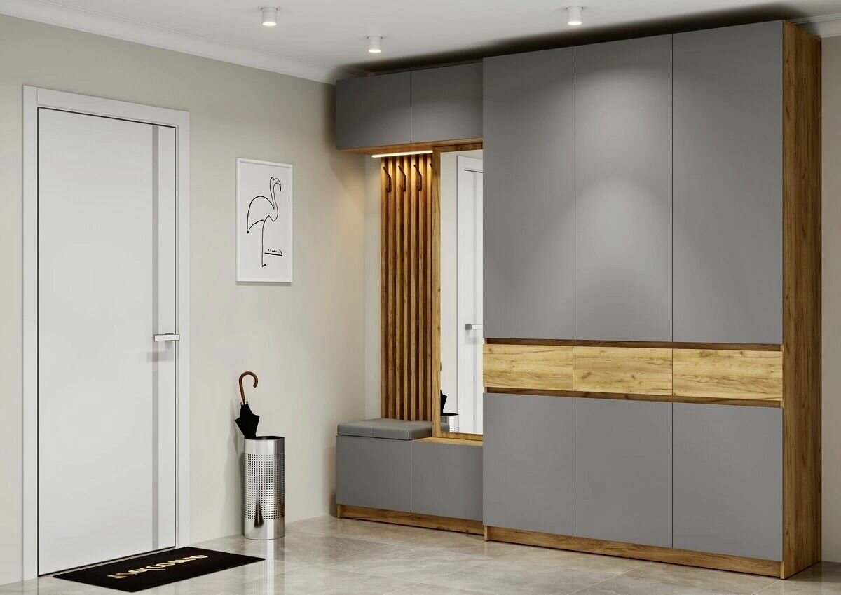 Прихожая Бостон 2.5 метра. ЛДСП Дуб Крафт золотой/ серый шифер