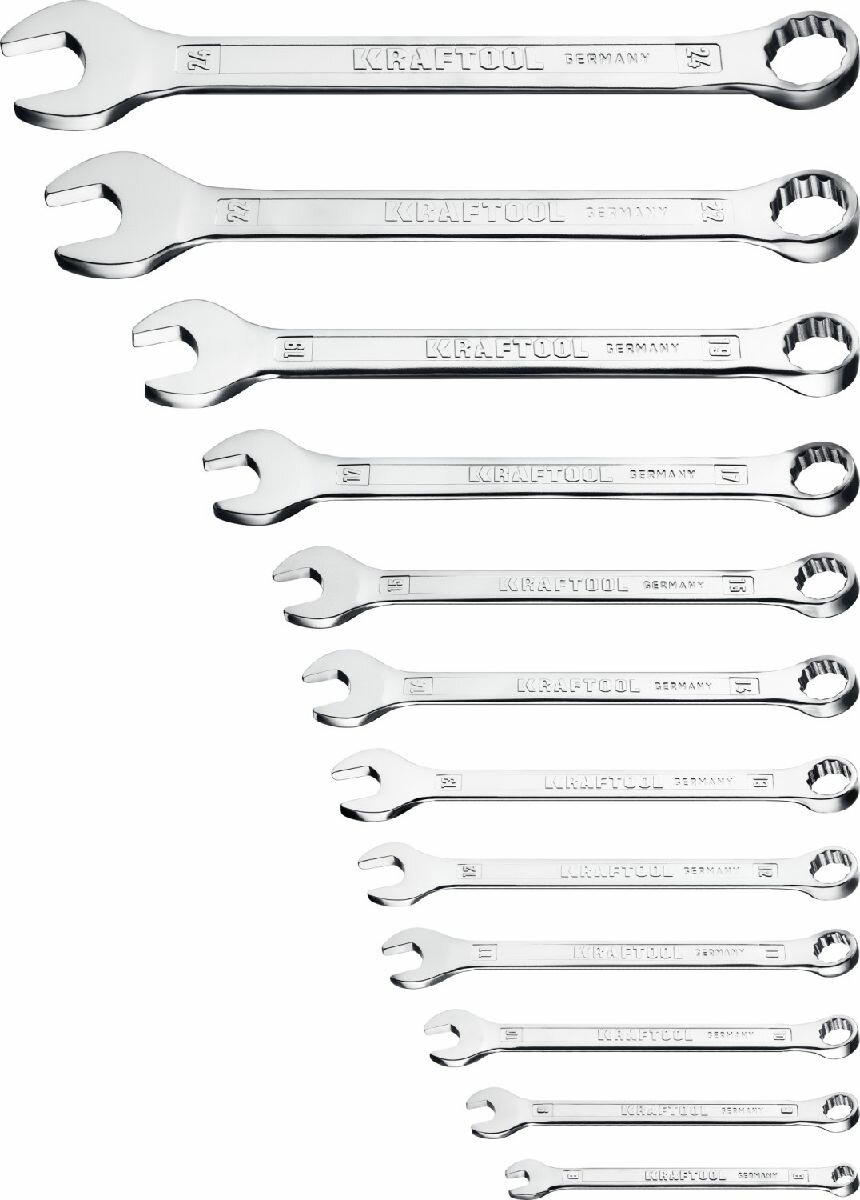 Набор комбинированных гаечных ключей KRAFTOOL 12 шт 6-24 мм Cr-V сталь хромированное покрытие пластиковая подвеска