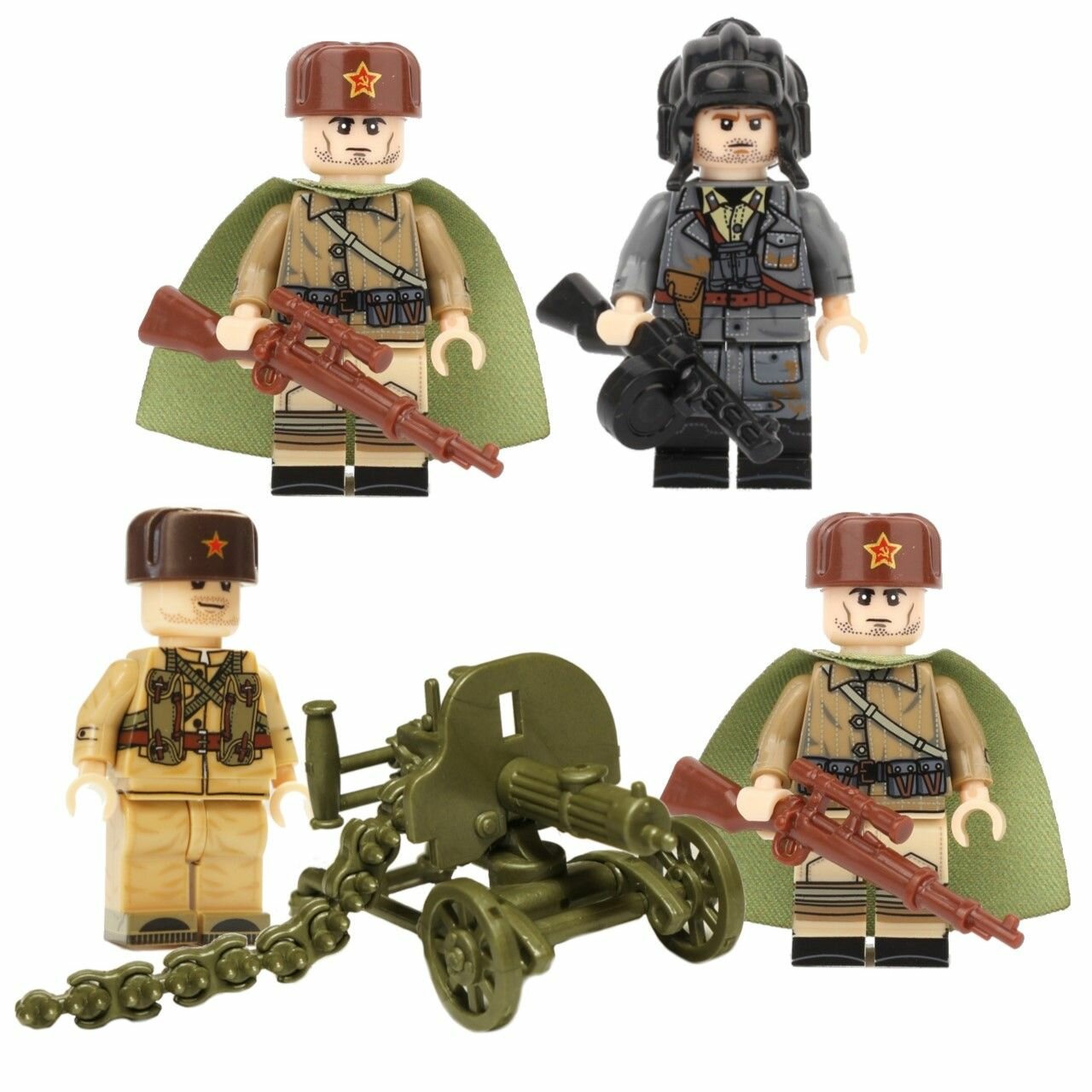 Набор солдатиков Великая Отечественная Война 5 штук с пулеметом Максим / набор военных человечков, армия совместимая с Лего (4,5 см, пакет)