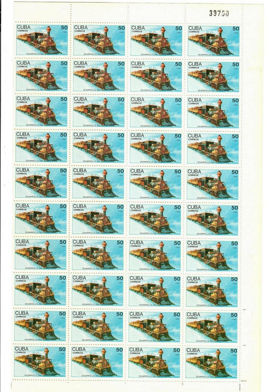 Почтовые марки Куба 1988г. "Развитие железных дорог" Транспорт, Поезда MNH