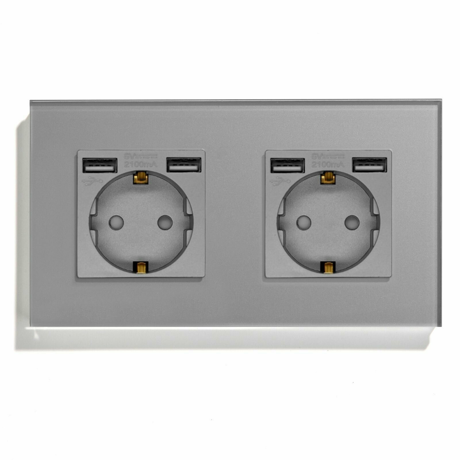 Розетка электрическая 2 поста, с Usb АА, рамка 157х86мм стекло, цвет серый